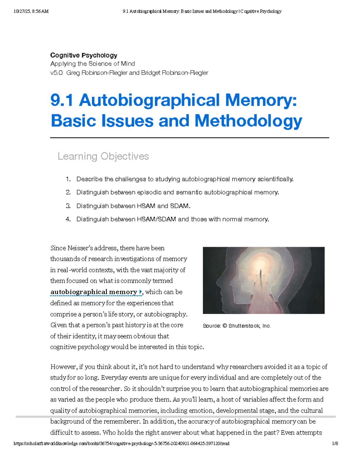 Cognitive Psychology: Autobiographical Memory Issues & Methodology (9.1 ...