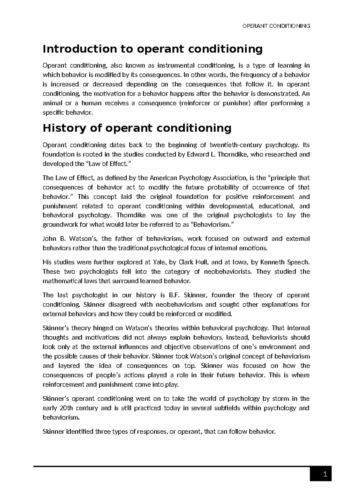 Psycho 101: Operant Conditioning Overview and Applications - Studocu