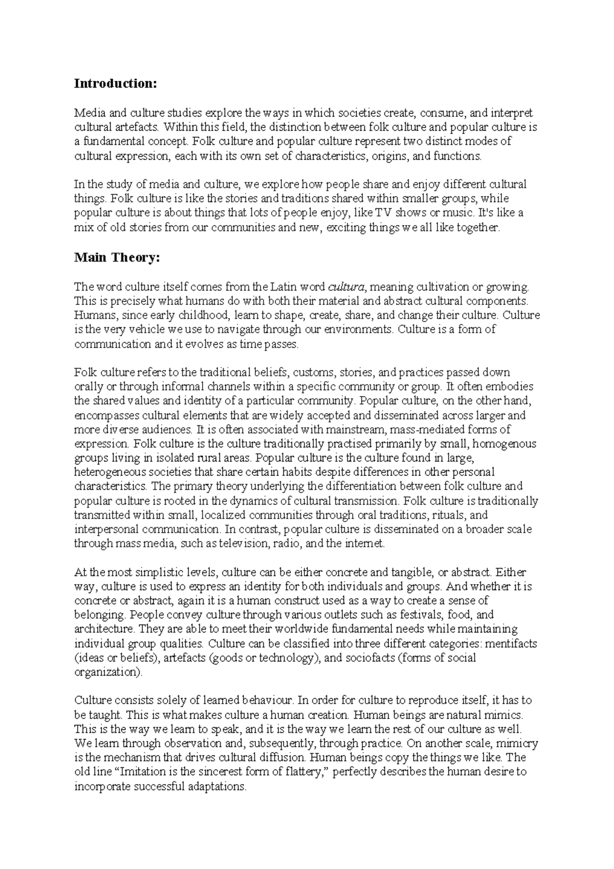 Folk and Popular Culture: A Comparative Study in Media Culture and ...