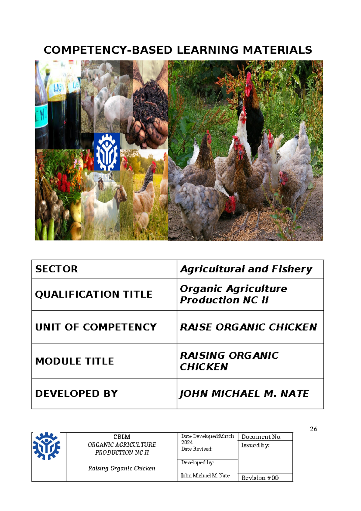 CBLM - Raising Organic Chicken Module for Agricultural Production NC II ...