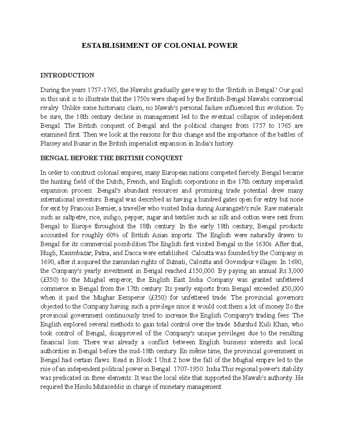 Establishment OF Colonial Power - ESTABLISHMENT OF COLONIAL POWER ...