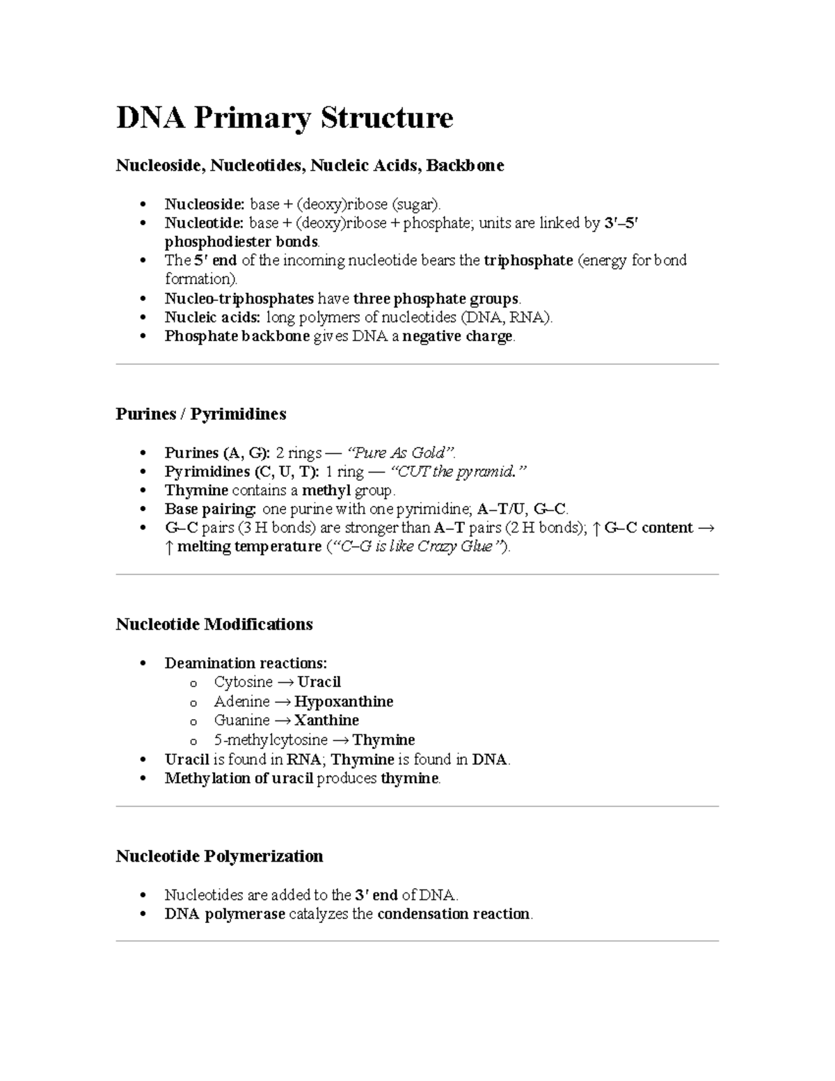 Genetic Biochemistry: DNA & RNA Structure and Function (BIO 101) - Studocu