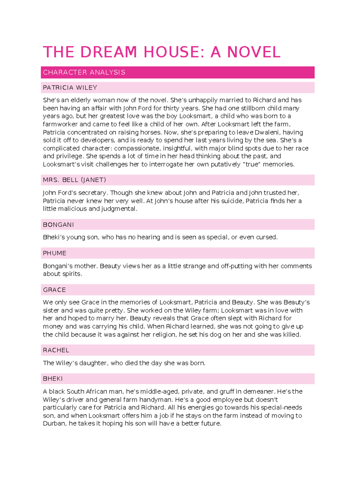 The Dream House: Character Analysis & Themes Overview Notes - Studocu