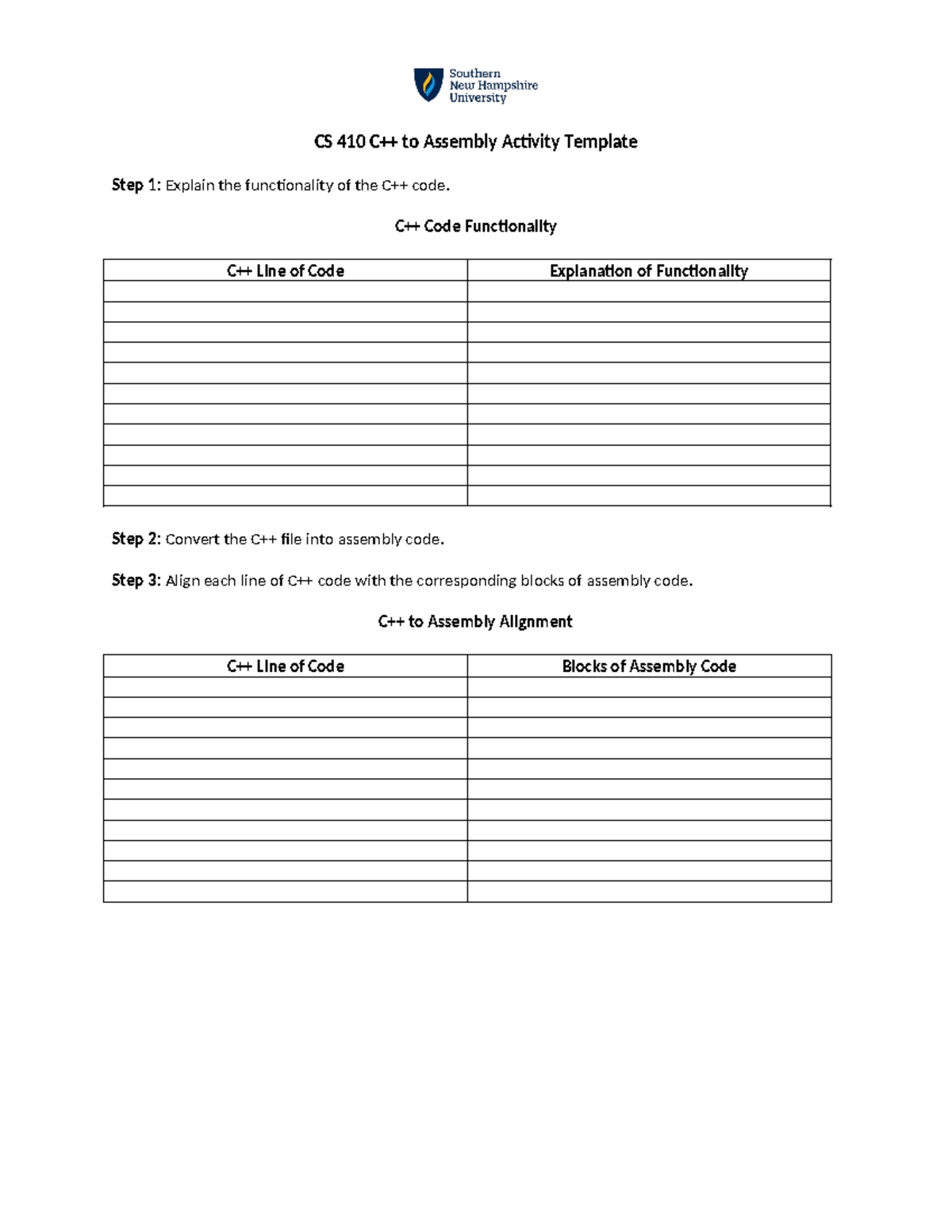 CS 410 C++ to Assembly Activity Template - CS410 - C++ Code Functionality C++ Line of Code - Studocu