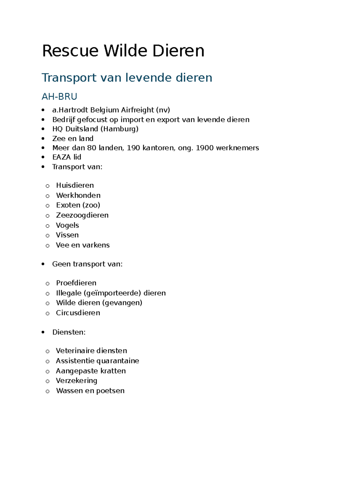 Rescue Wilde Dieren - Samenvatting Powerpoints en Transportdetails ...