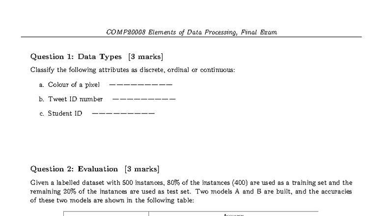 COMP2000 Final Exam: Data Processing Elements and Evaluation - Studocu