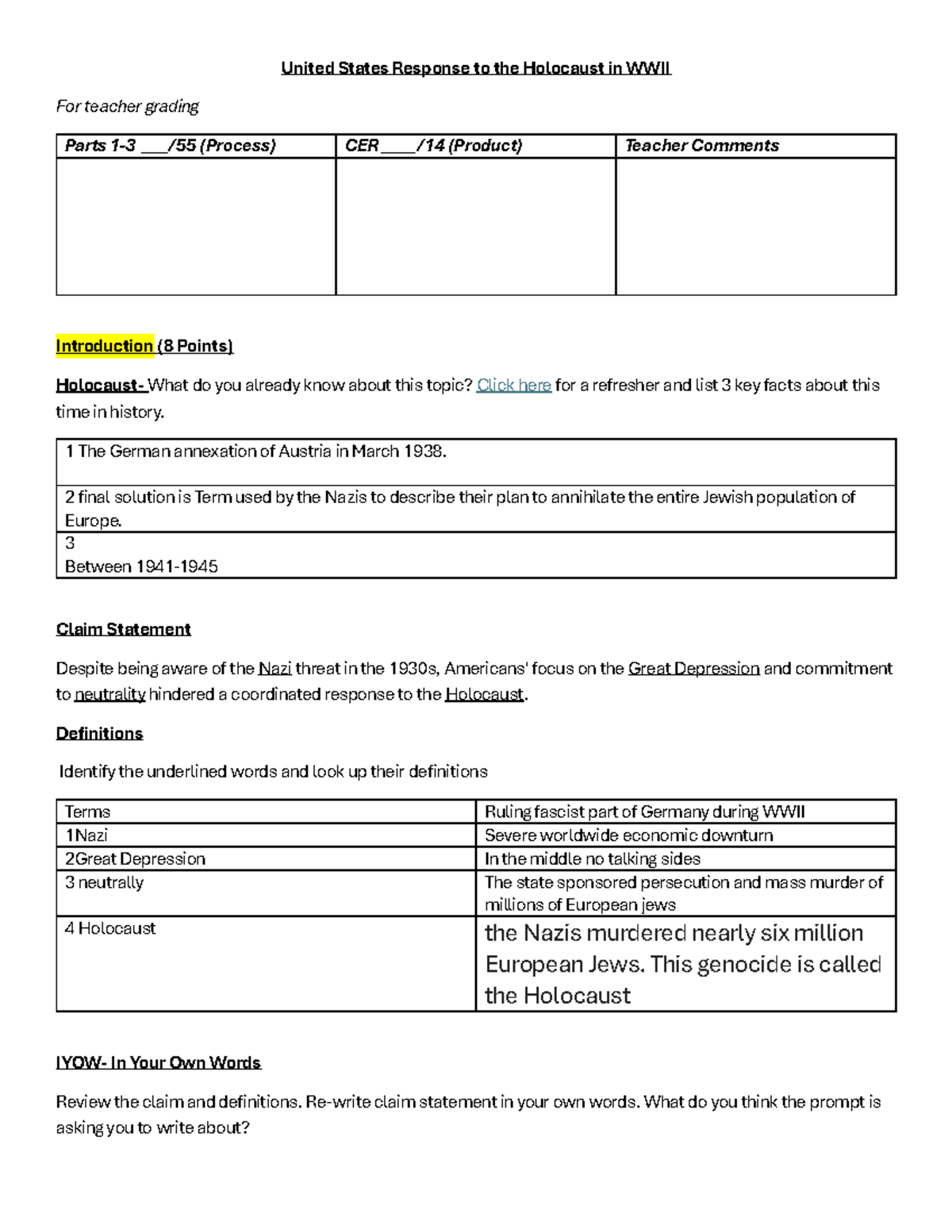 Analyzing American Response to the Holocaust During WWII (Course Code ...