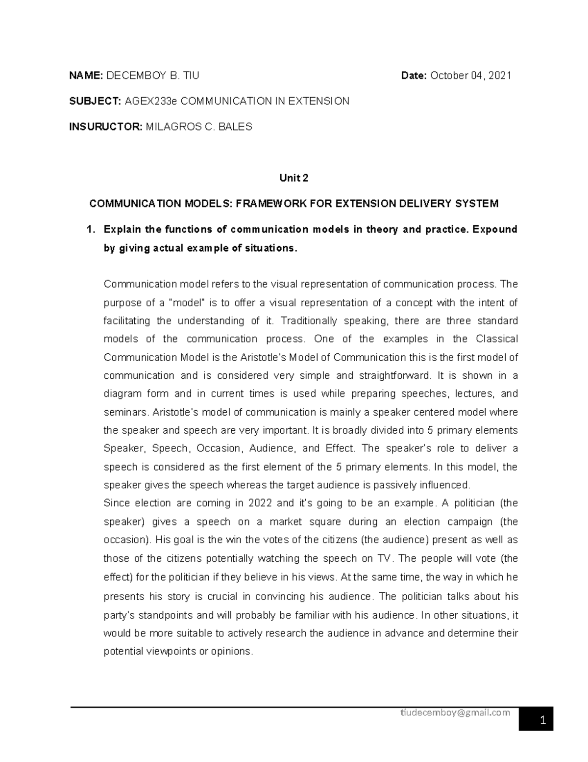 UNIT 2 Communication Models Framework FOR Extension Delivery System ...