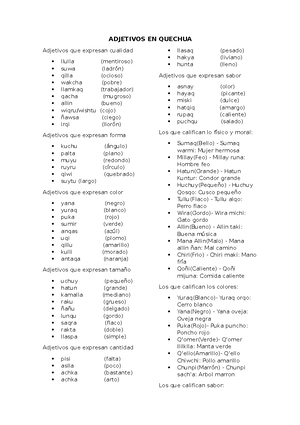 Los Alimentos en Quechua - LOS ALIMENTOS CASTELLANO QUECHUA CASTELLANO ...