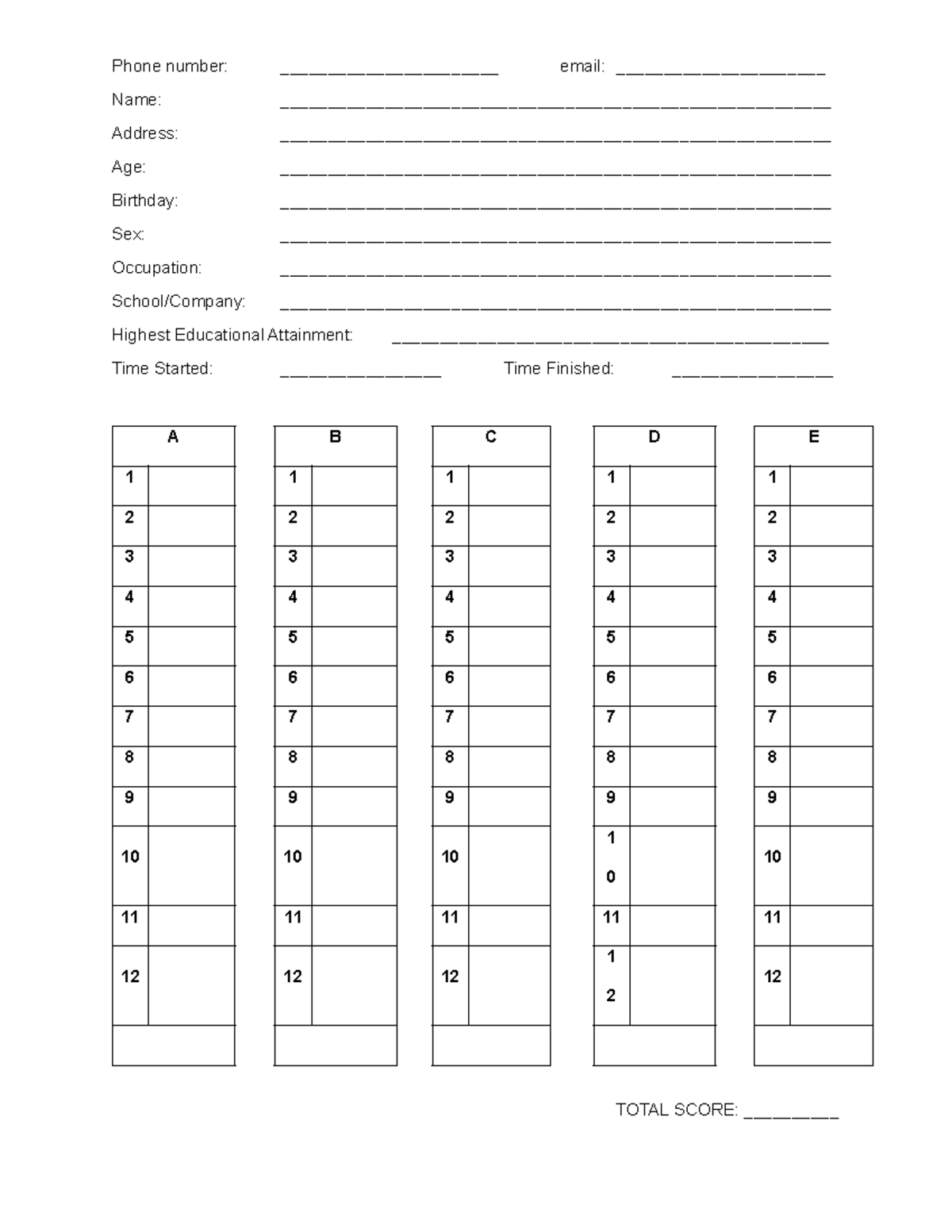 SPM-answer-sheet - Sample answer sheet for Ravens standard progressive ...