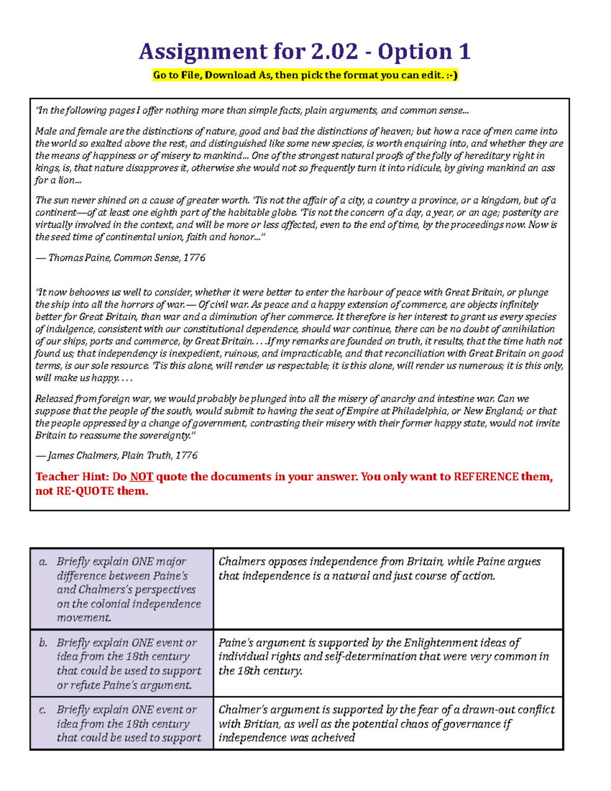 Copy of 2.02 Option 1 - Assignment for 2 - Option 1 Go to File ...