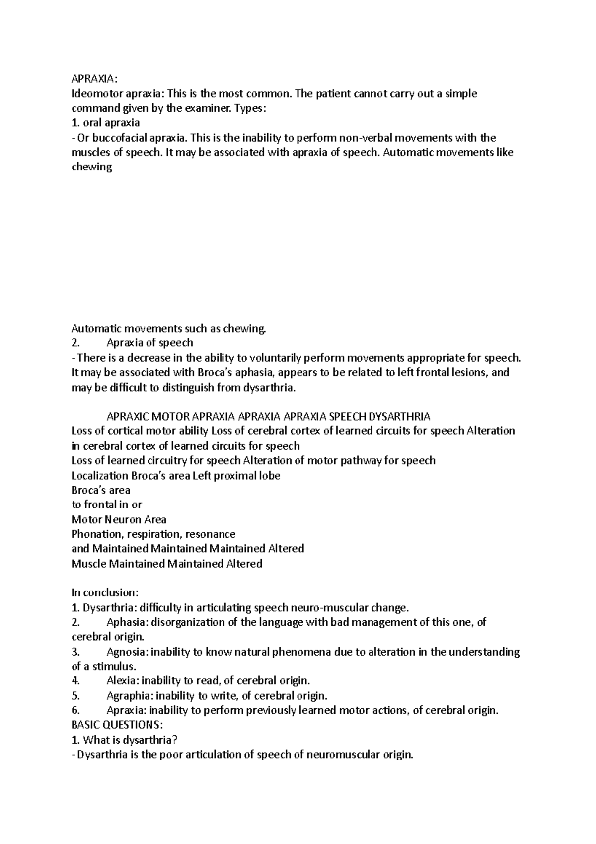 Psychology 101: Understanding Apraxia in Neurological Disorders - Studocu