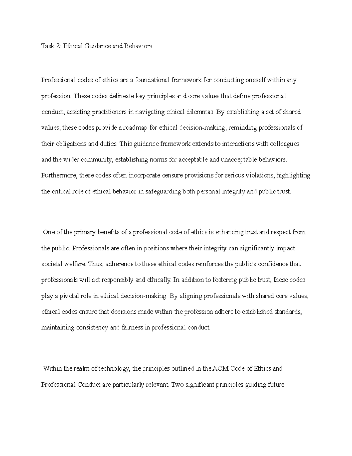 PA - Task 2: Exploring Ethical Codes and Principles in Professions ...
