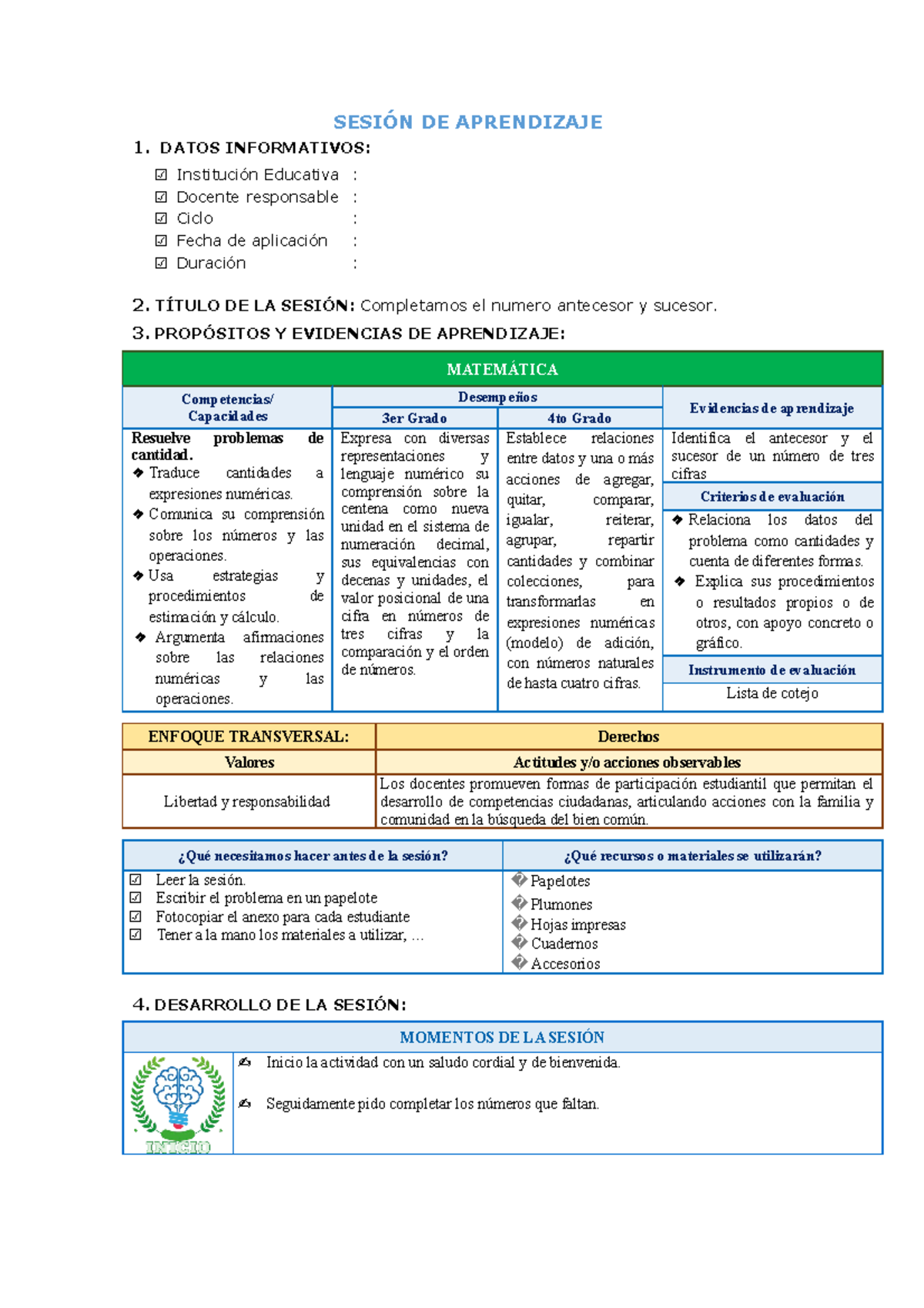 Sesión de Matemáticas: Antecesores y Sucesores en Números - Studocu