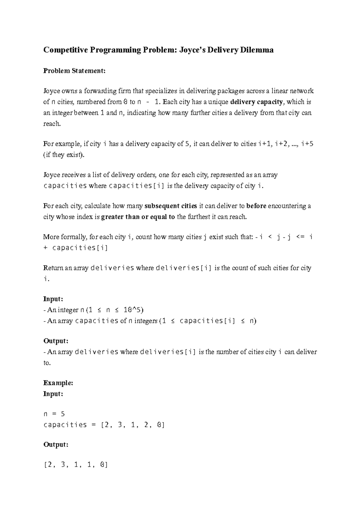 Competitive Programming: Delivery Dilemma (CP 101) - Studocu