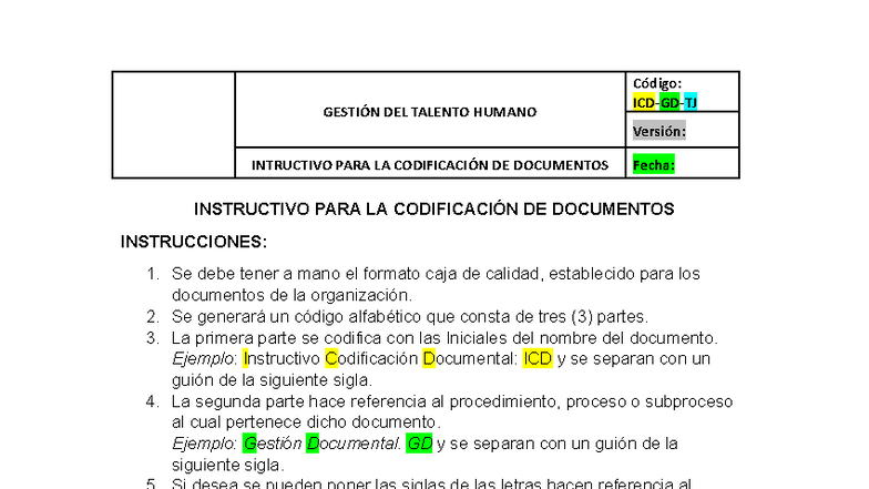 Instructivo PARA LA Codificación DE Documentos-MTR 2020 - GESTIÓN DEL ...