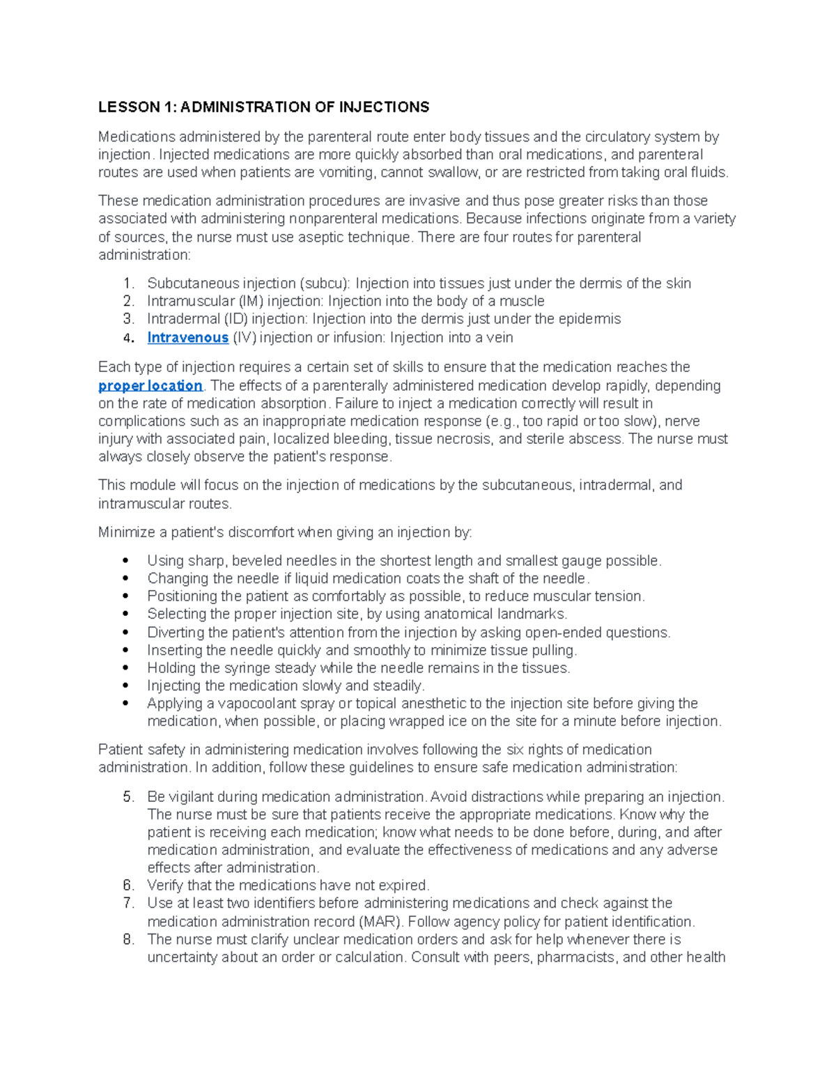 Module 7: Notes on Administering Parenteral Medications & Injections ...