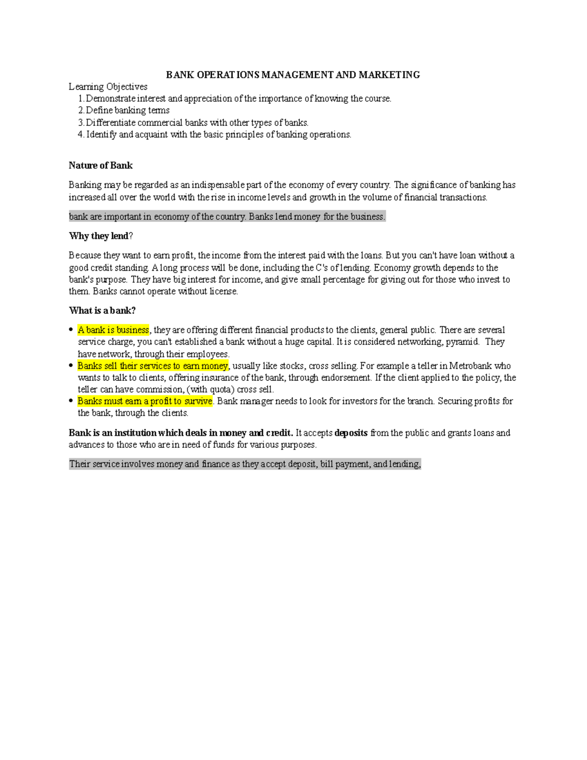 BANK Operations Management & Marketing: Understanding Bank Nature - Studocu