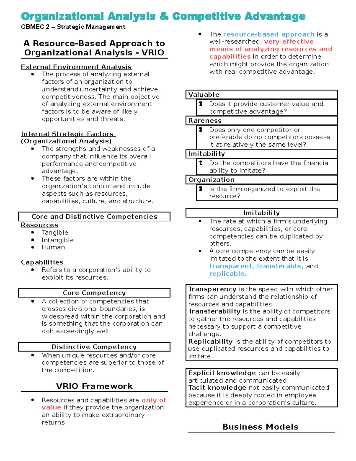 Chapter 5 - Org Analysis & Competitive Adv. (CBMEC 2) - Studocu