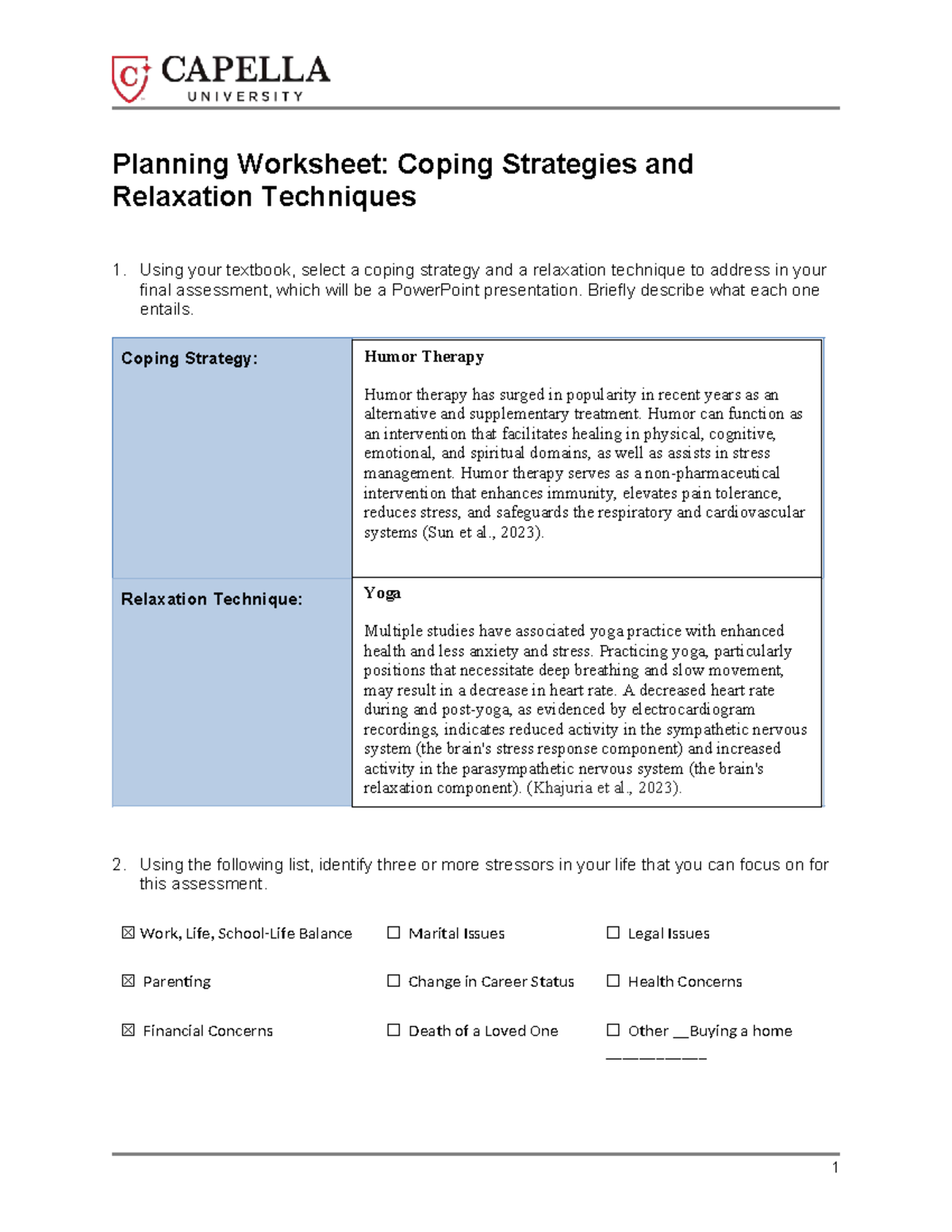 Psych 4325 Final Assessment: Coping Strategies & Relaxation Techniques ...