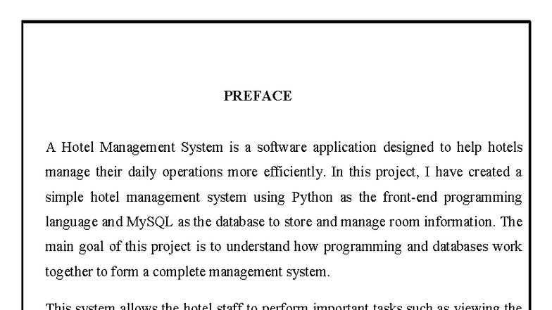 Hotel Management System Project - CS Class 12 - Studocu