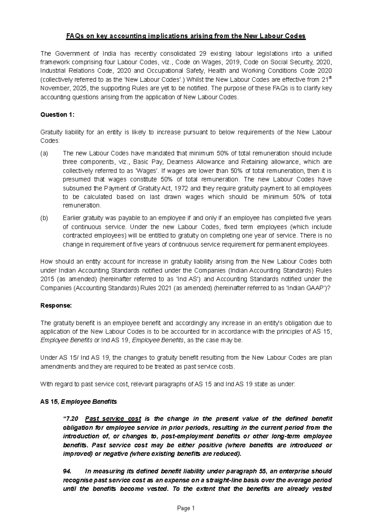 ICAI Clarifications on Accounting Implications of New Labour Codes ...