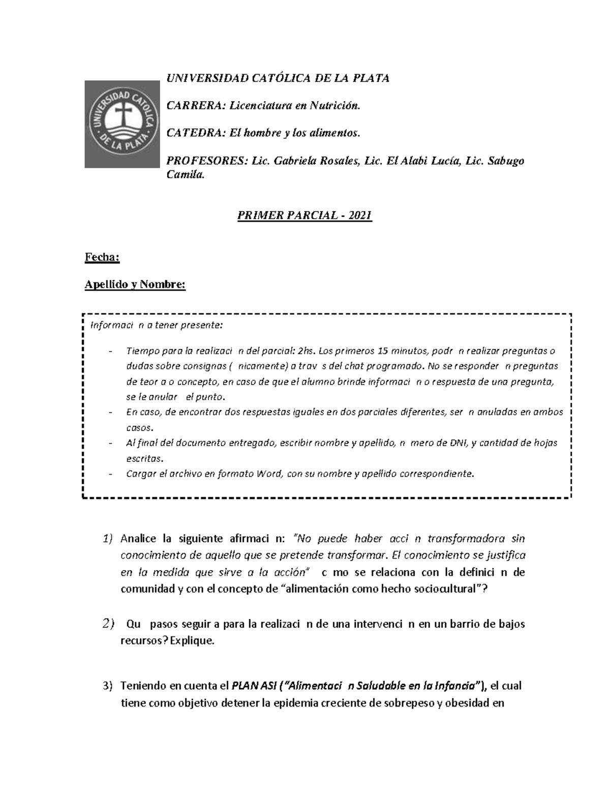 1° Parcial 2021 - Lic. en Nutrición: Análisis y Propuestas para Villa ...