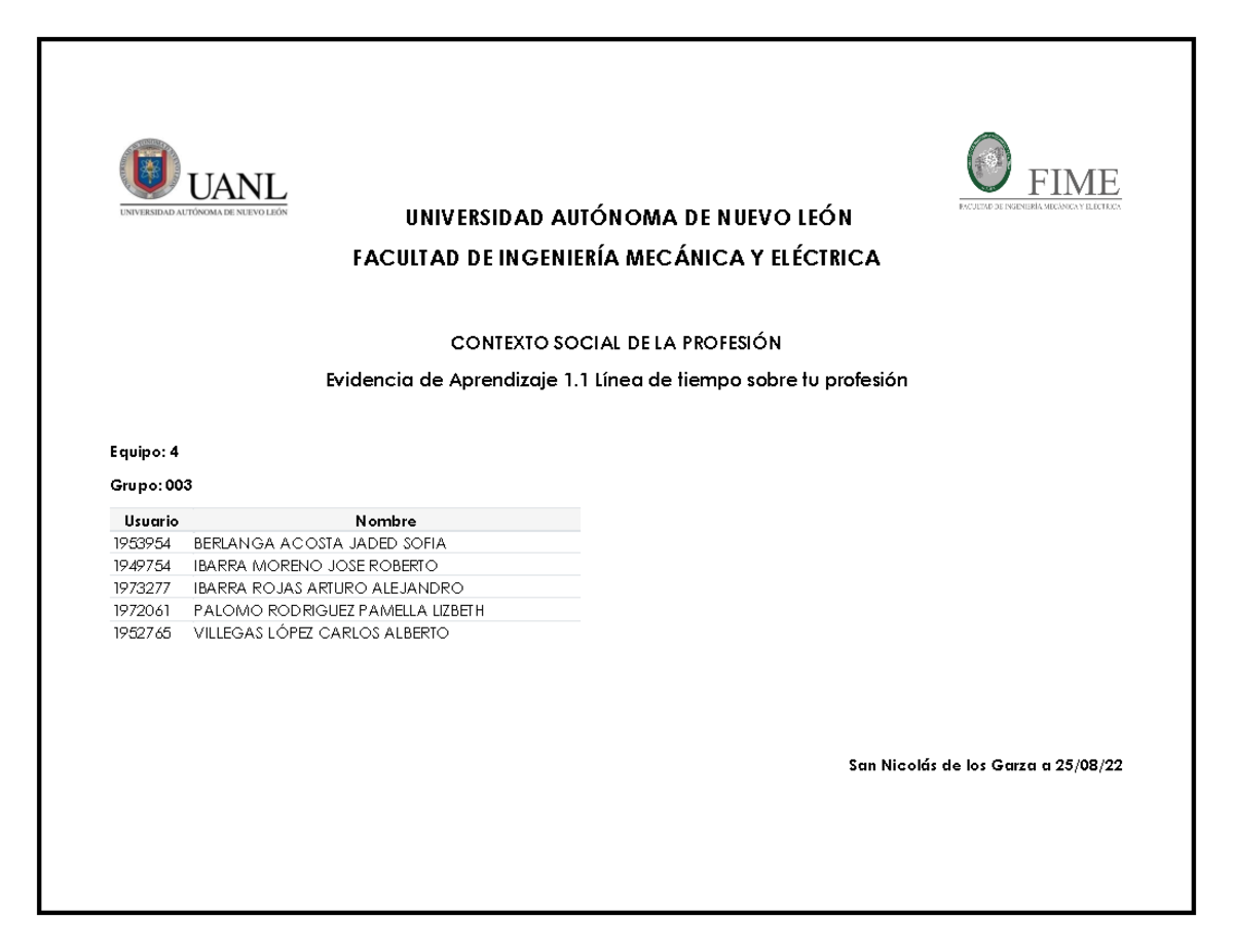 Evidencia de aprendizaje 1 - UNIVERSIDAD AUT”NOMA DE NUEVO LE”N FACULTAD DE INGENIERÕA MEC¡NICA ...
