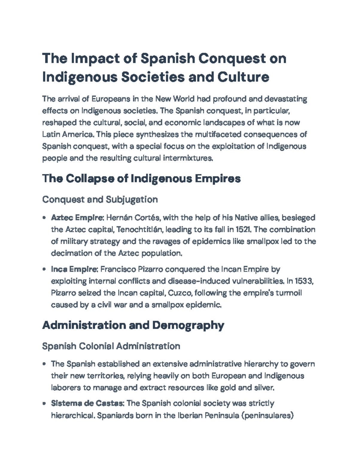 The Impact of Spanish Conquest on Indigenous Societies and Culture - The Spanish conquest, in ...