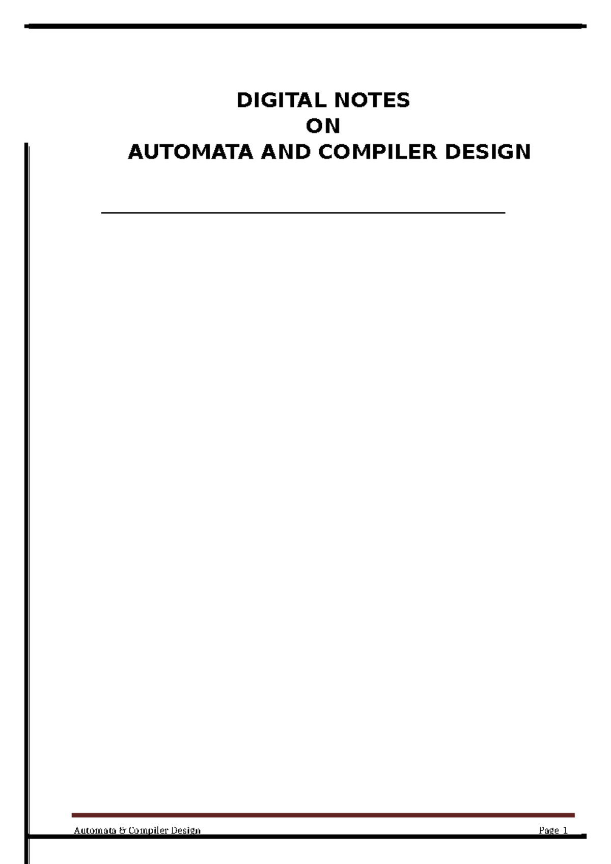 ATCD - Digital Notes on Automata and Compiler Design - Studocu