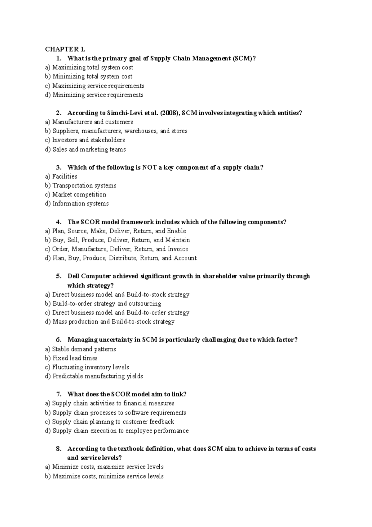 SCM 101: Comprehensive Quiz on Supply Chain Management Concepts - Studocu