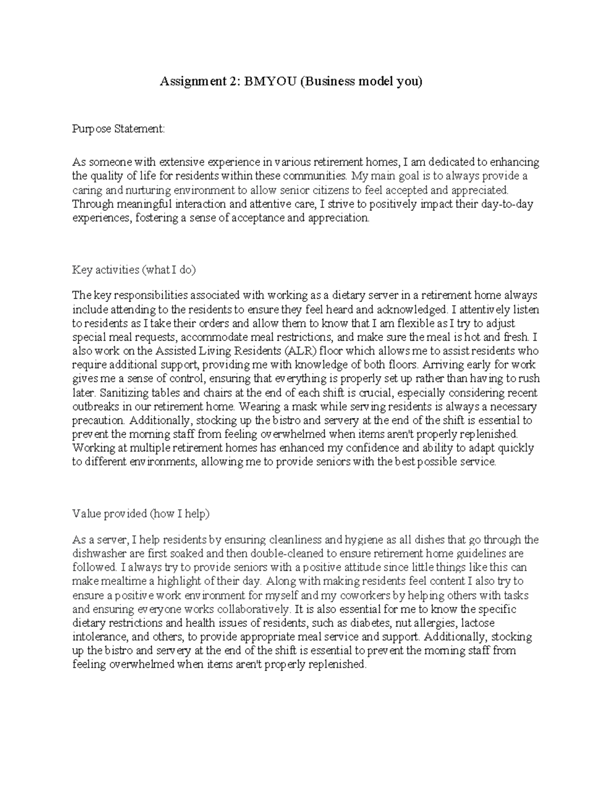Assignment 2: BMYOU - Enhancing Quality of Life in Retirement Homes ...