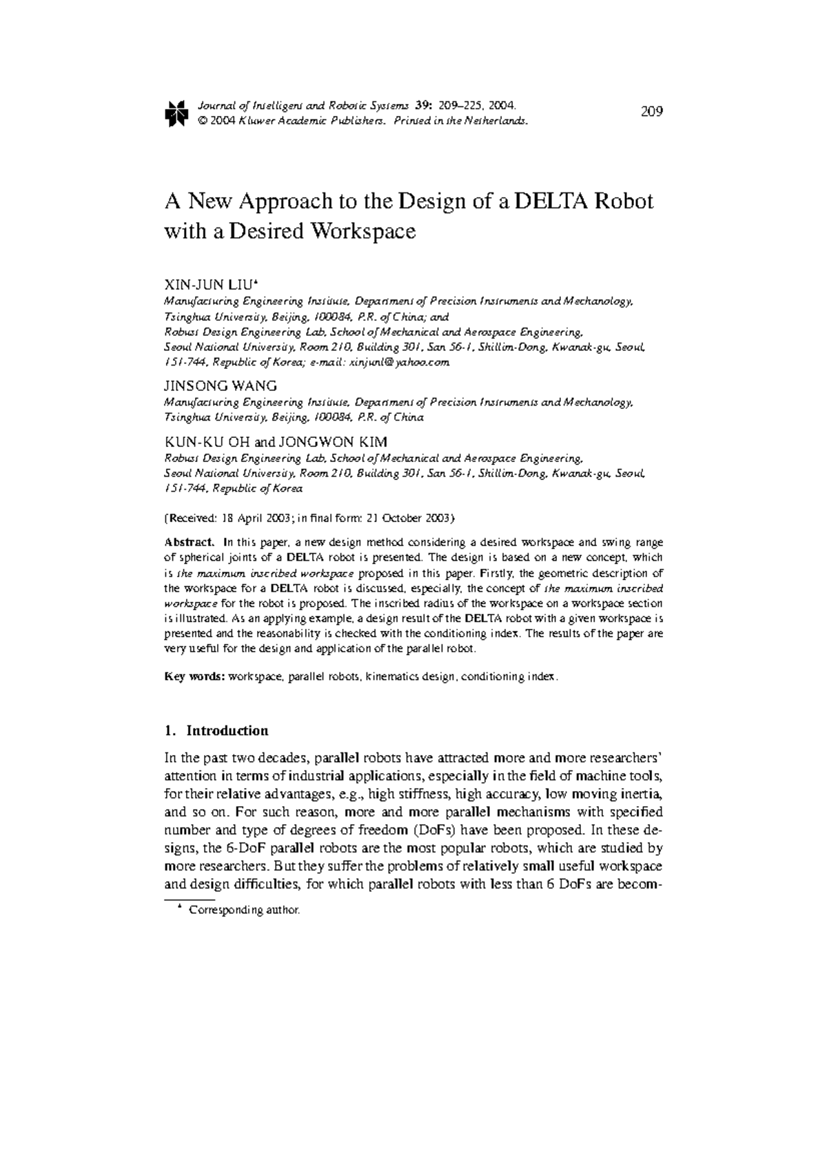 A New Approach to DELTA Robot Design: Desired Workspace Analysis - Studocu
