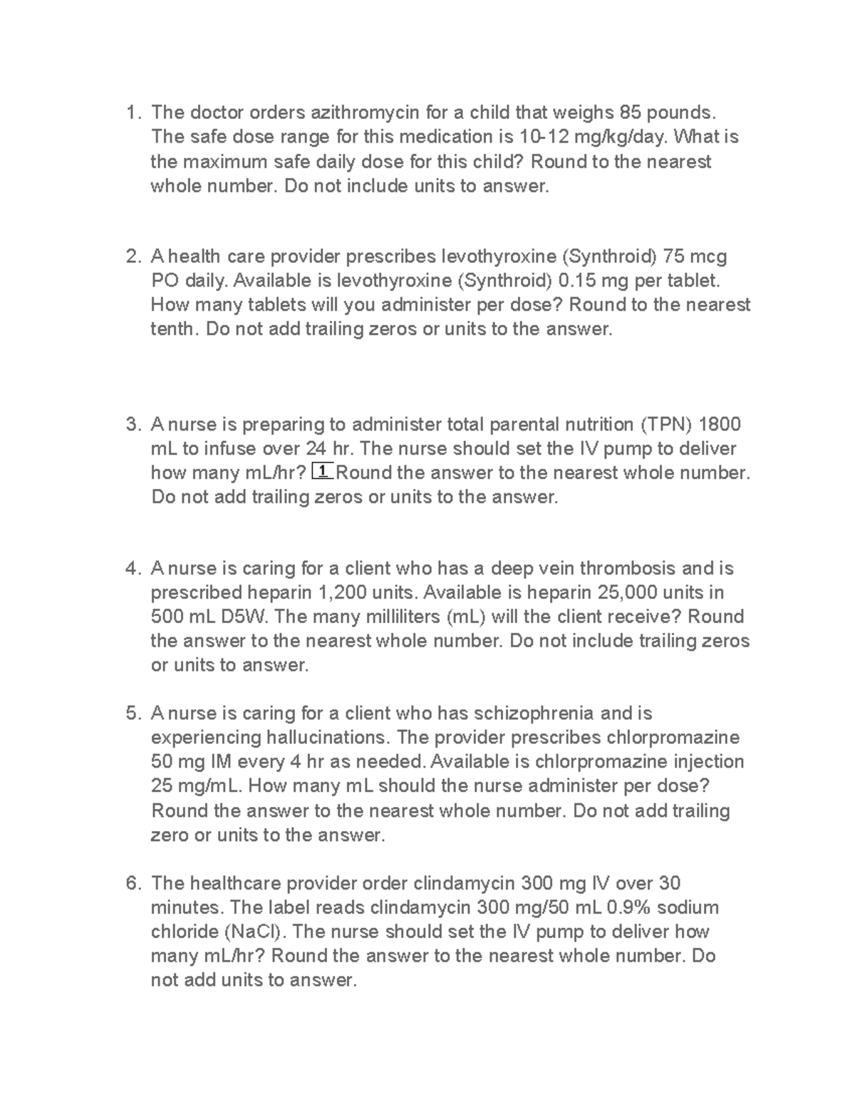 PEDS 101 Med Calc Examples with Answer Key for Nursing Practice - Studocu