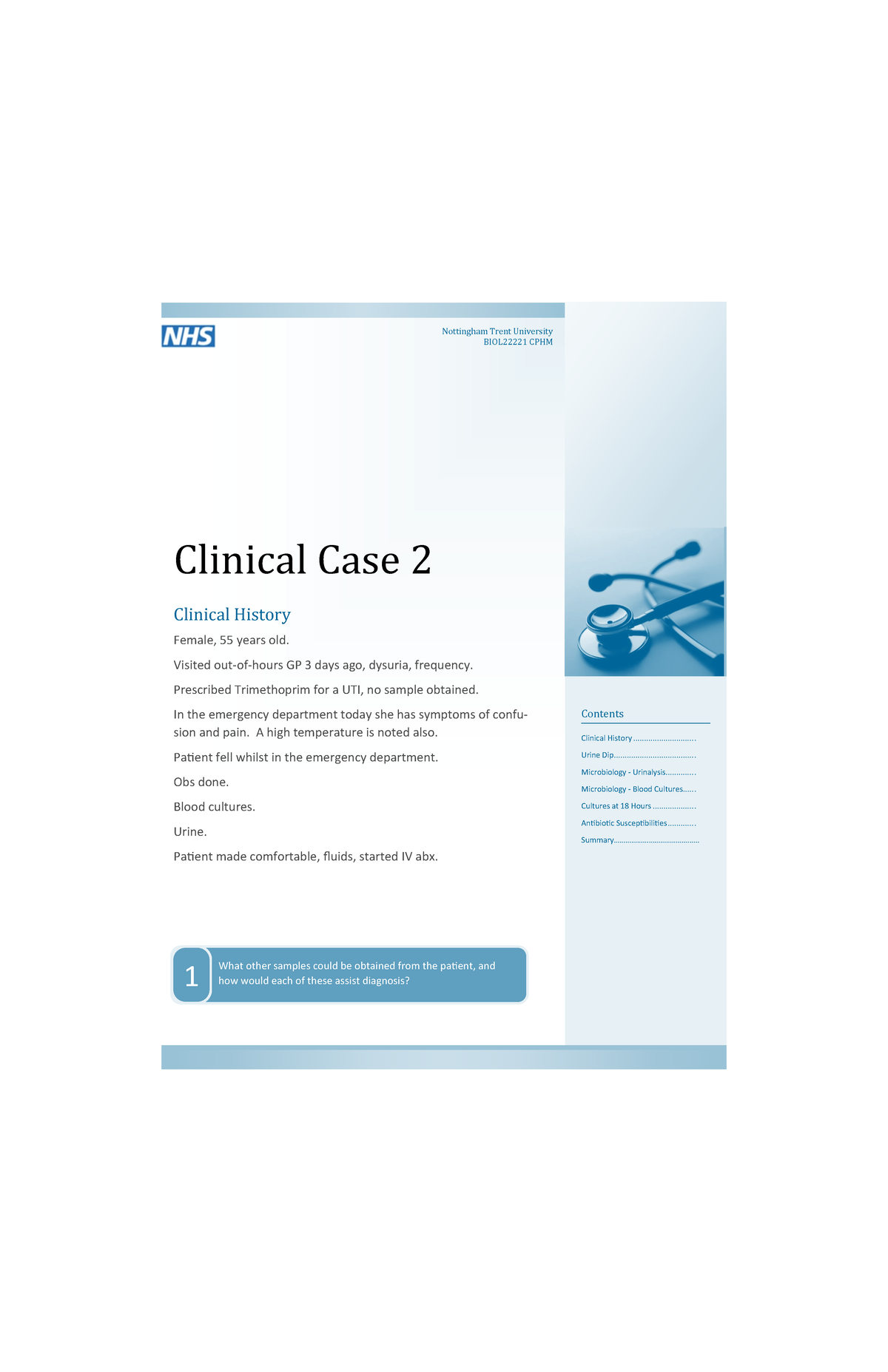 BIOL22221 CPHM Clinical Case Study 2: UTI Diagnosis and Management ...