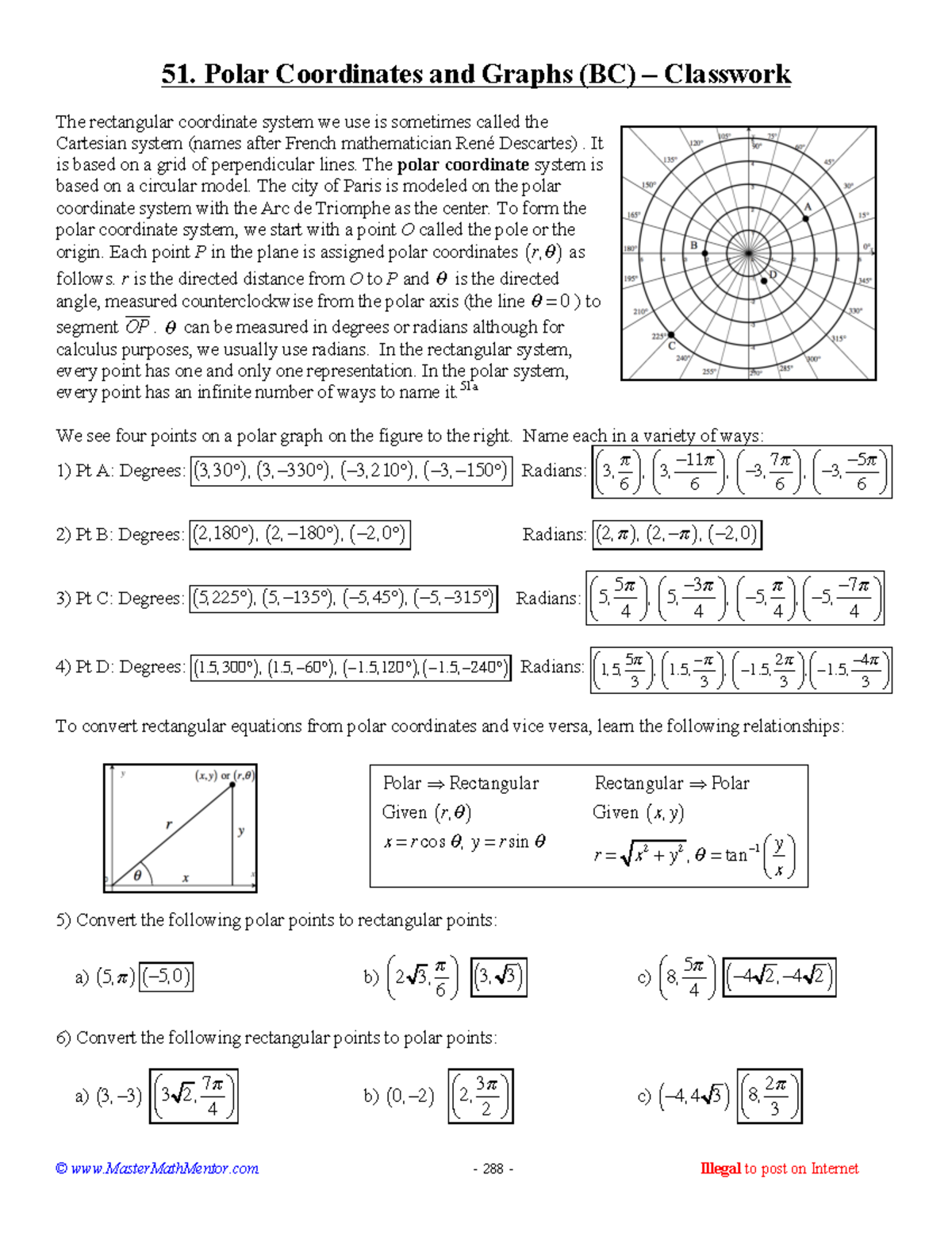 Polar Coordinates and Graphs (BC) – Classwork & Homework - 51. Polar ...