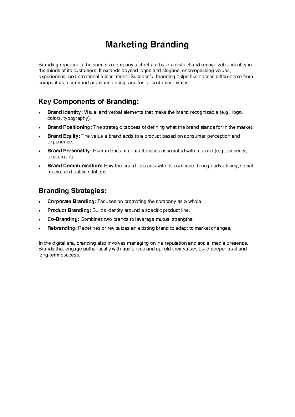 Marketing Branding Overview and Key Components - Studocu