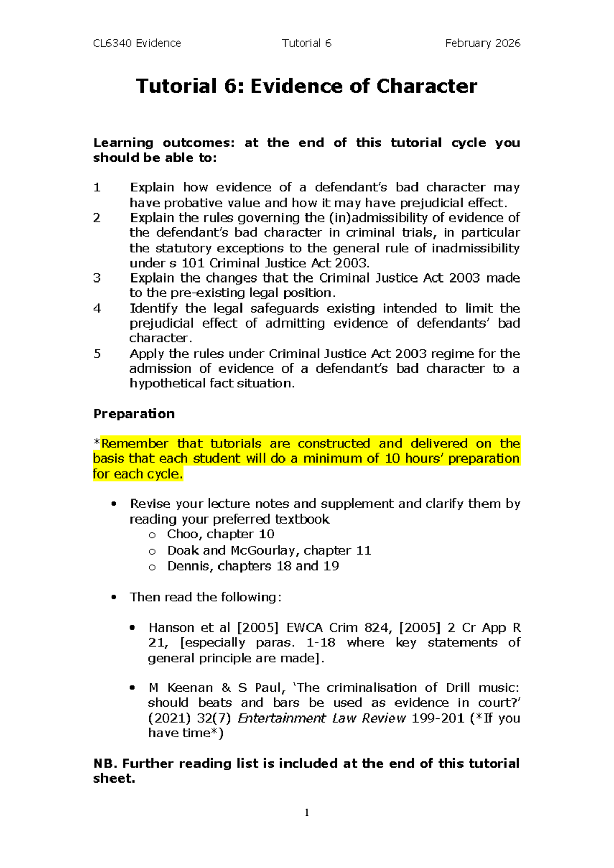 CL6340 Evidence Tutorial 6: Understanding Bad Character Evidence - Studocu