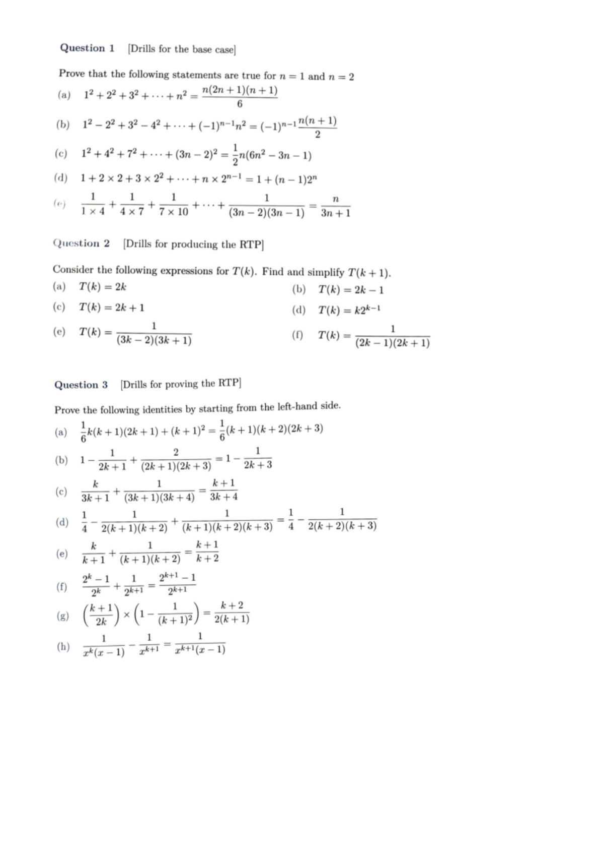 Induction Techniques and Proofs for HSC Mathematics (MATH101) - Studocu
