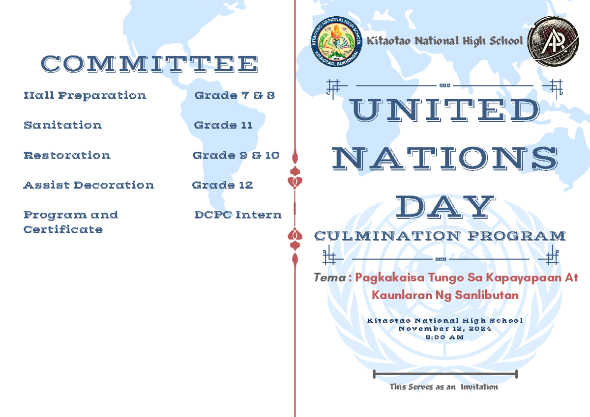 Kitaotao National High School UN Day Culmination Program Invitation ...