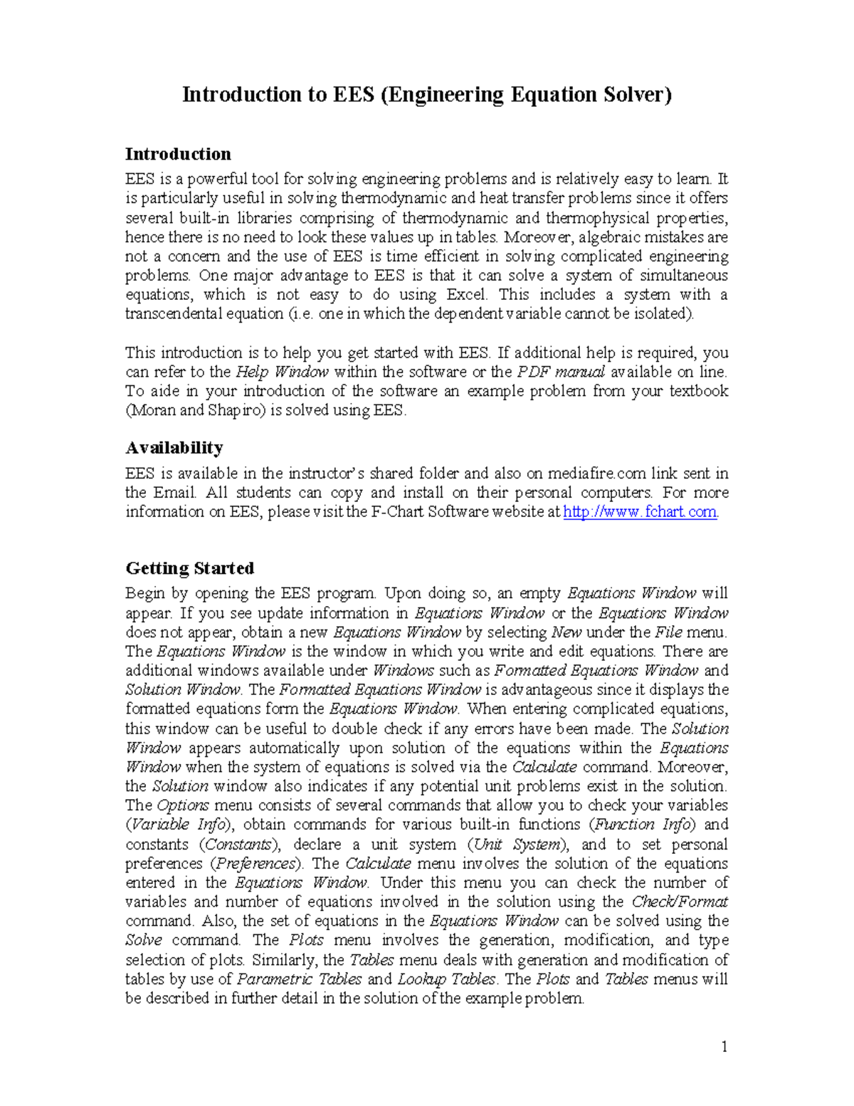 1. EES Introduction & Example - Introduction to EES (Engineering ...