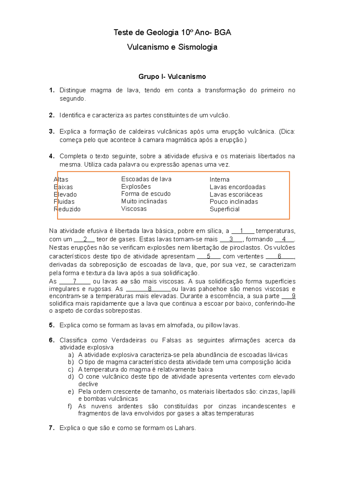 Teste de Geologia 10º Ano - Vulcanismo e Sismologia Resumido - Studocu