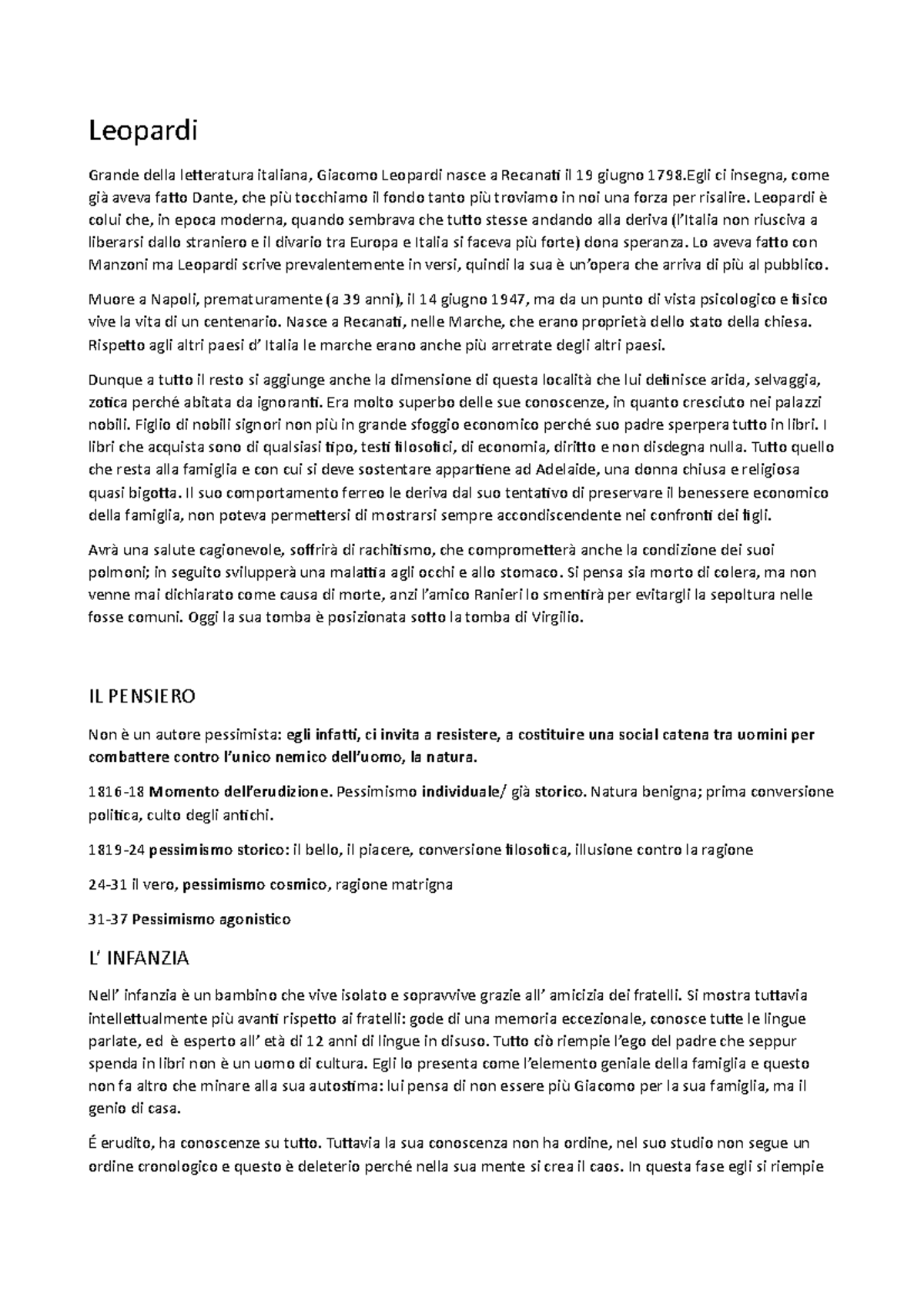 Leopardi - ...... - Leopardi Grande della letteratura italiana, Giacomo ...