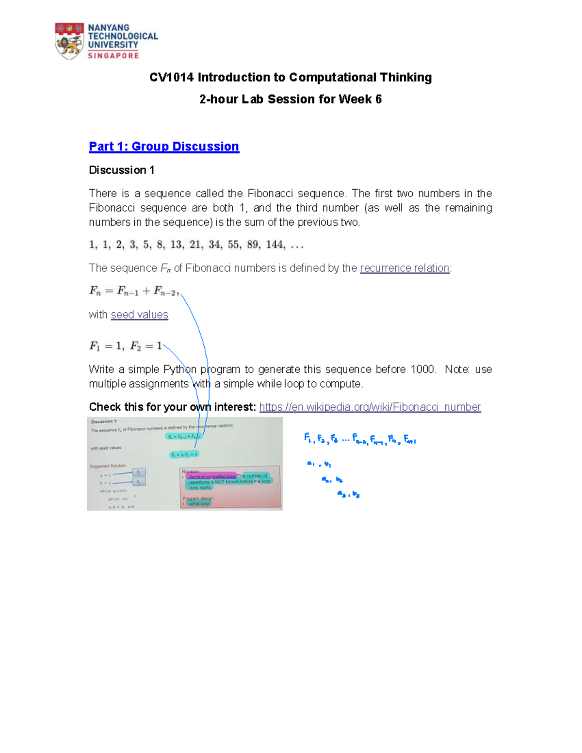 CV1014 Week 6 Lab: Fibonacci Sequence & Python Exercises - Studocu