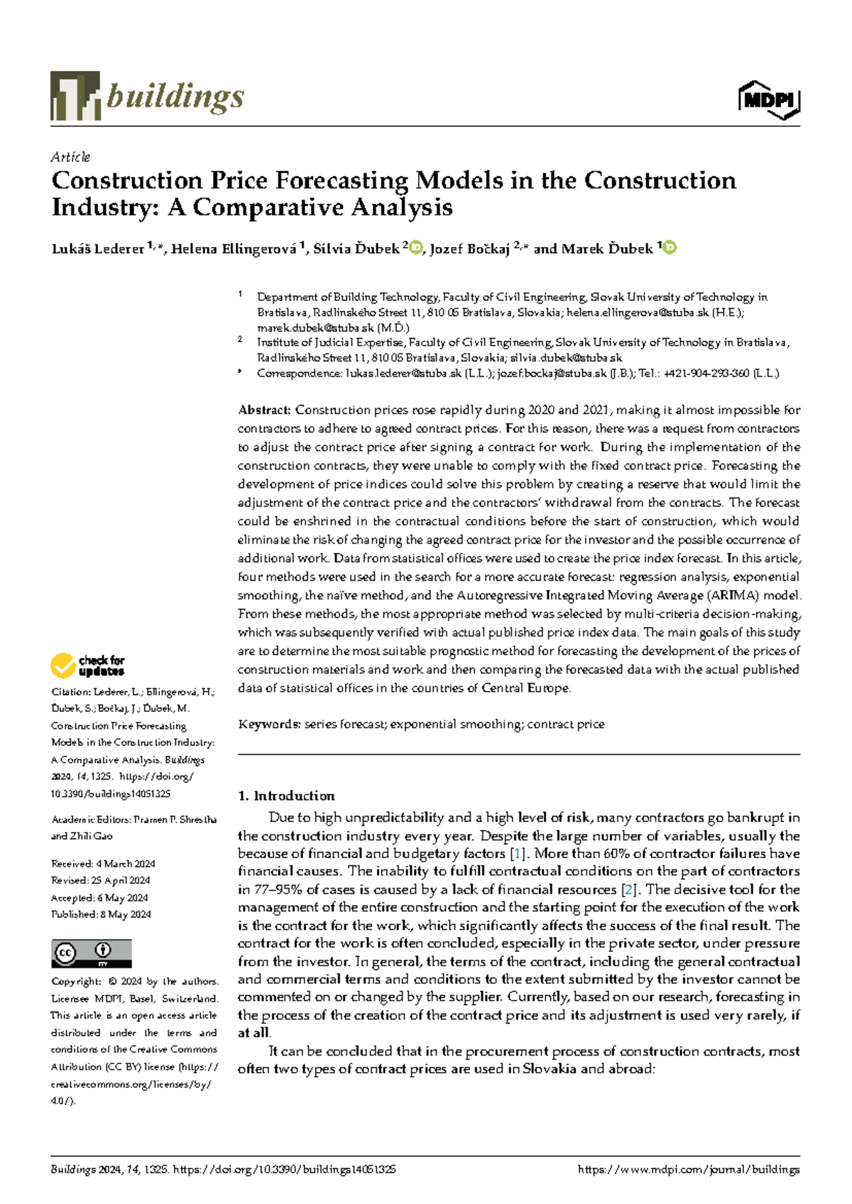 Construction Price Forecasting Models: A Comparative Study (BUID 2024 ...