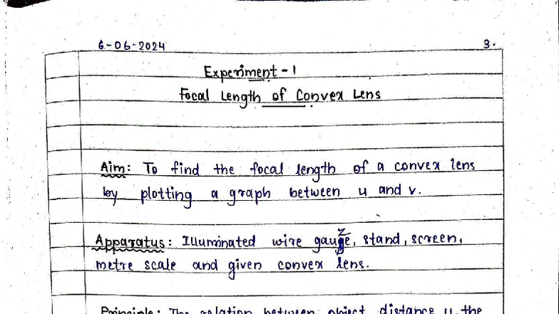 Convex Lens Focal Length Experiment: Finding f via u-v Graph - Studeersnel