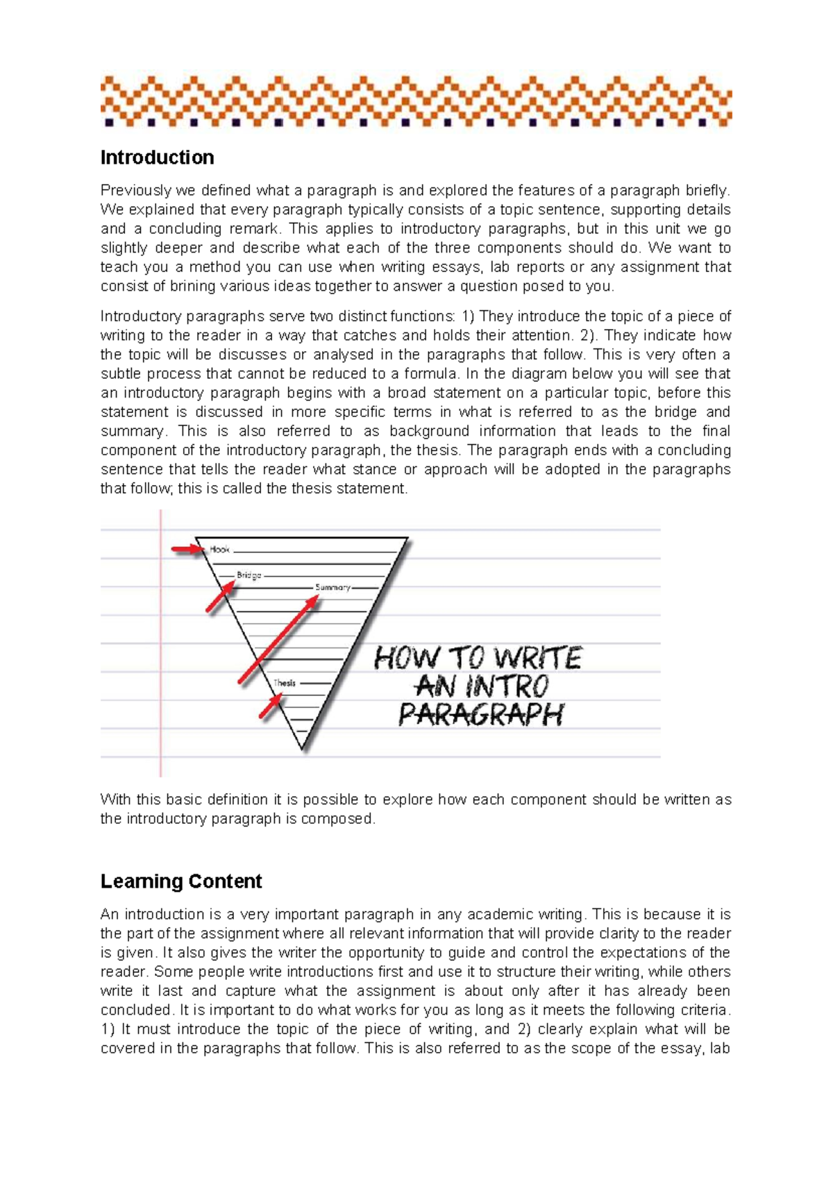 Introductory Paragraphs: Key Components for Effective Writing - Studocu
