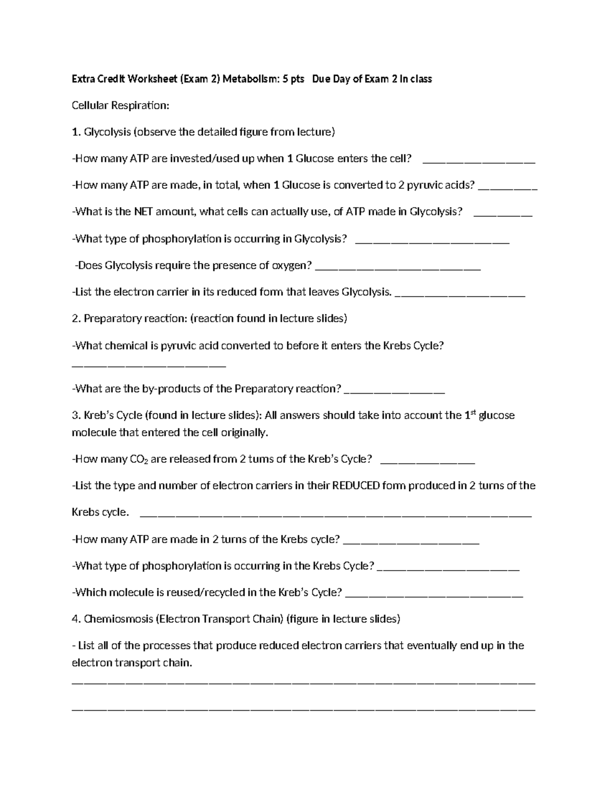Exam 2 Extra Credit CH 5 Metabolism - Extra Credit Worksheet (Exam 2 ...