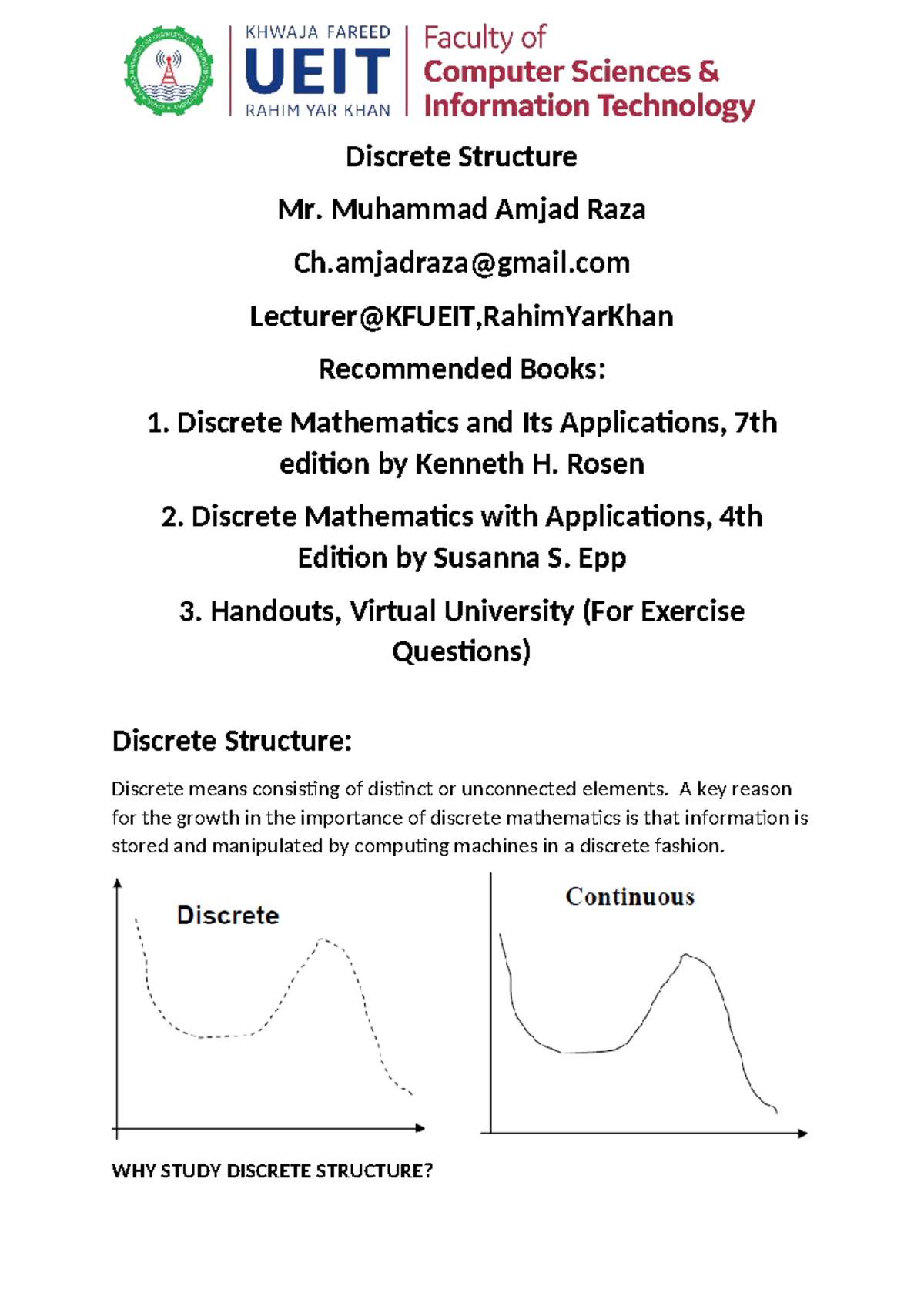 Discrete Structure Lecture 1: Key Concepts and Recommended Readings ...