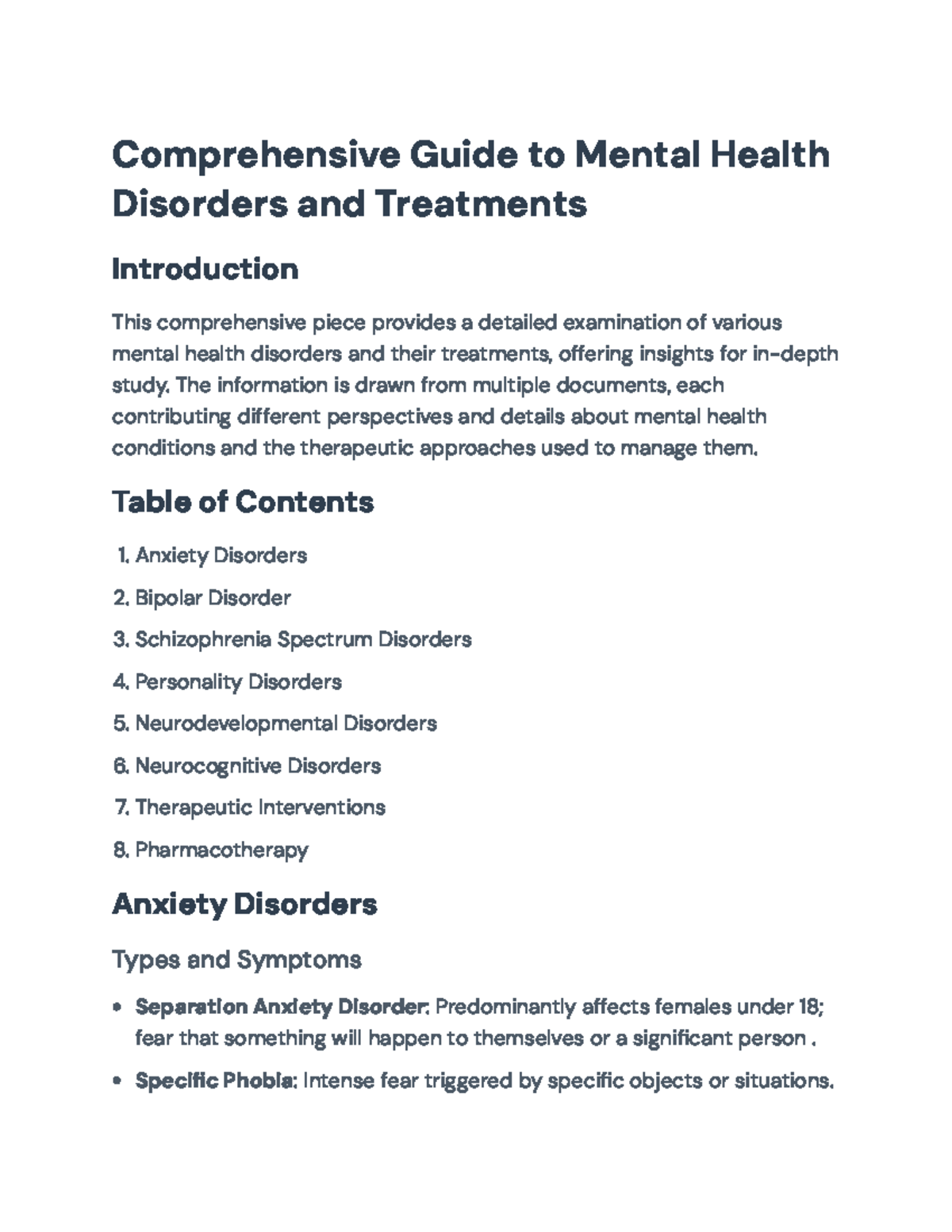 Comprehensive Guide to Mental Health Disorders & Treatments - Studocu